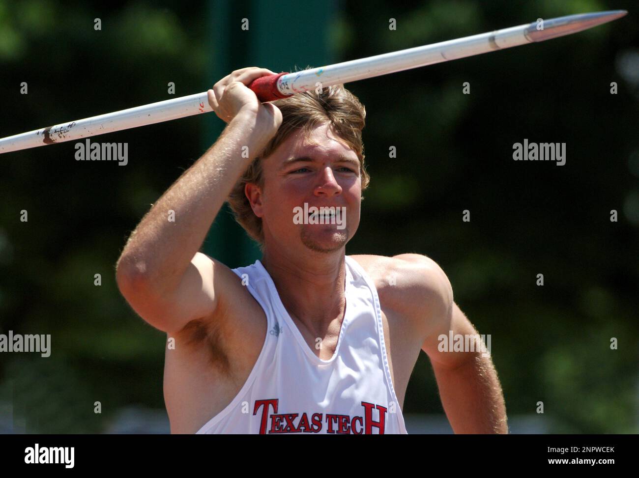 Jamie Robinson of Texas Tech competes in the javelin qualifying in the ...