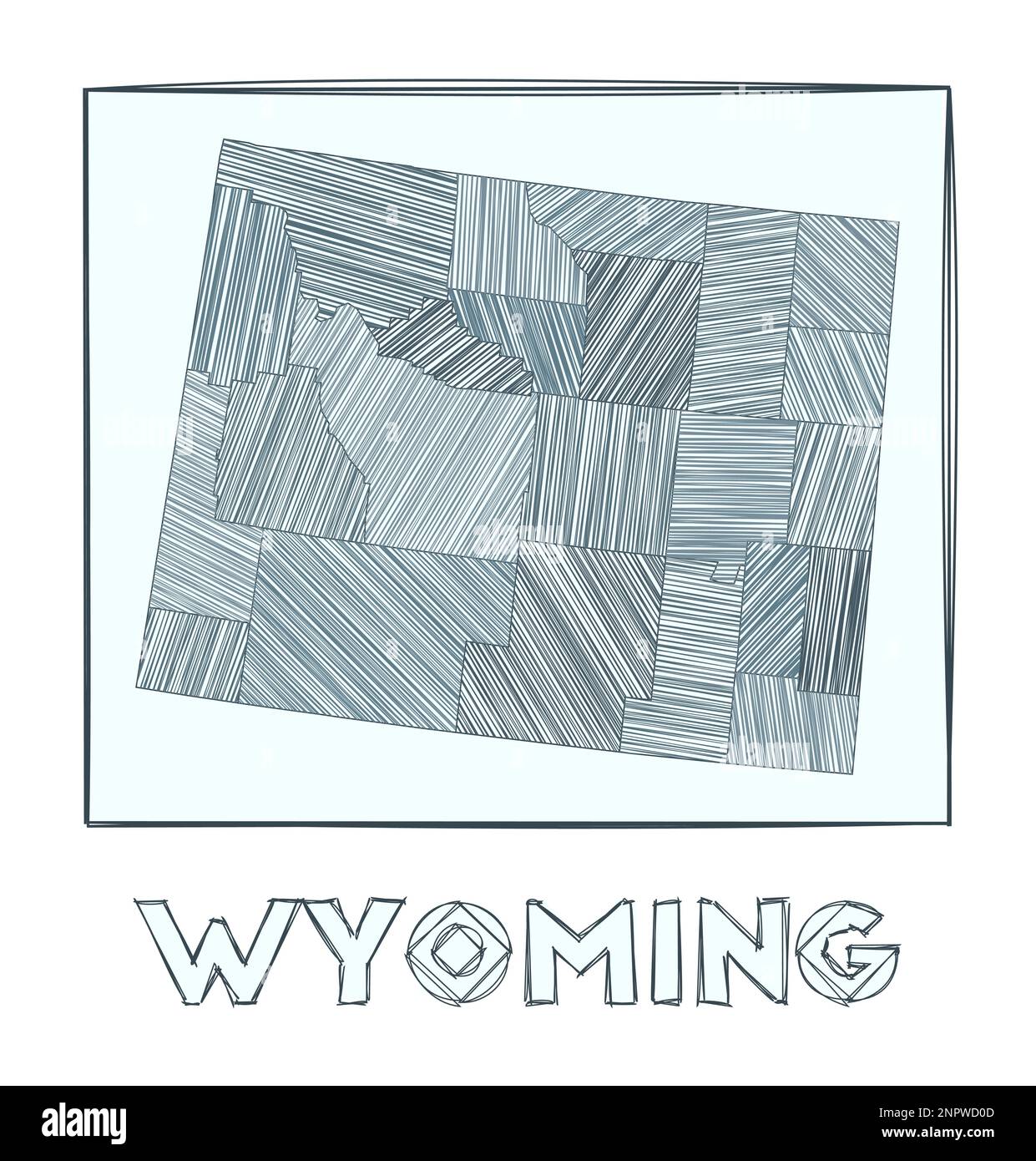 Sketch map of Wyoming. Grayscale hand-drawn map of the US state. Filled ...