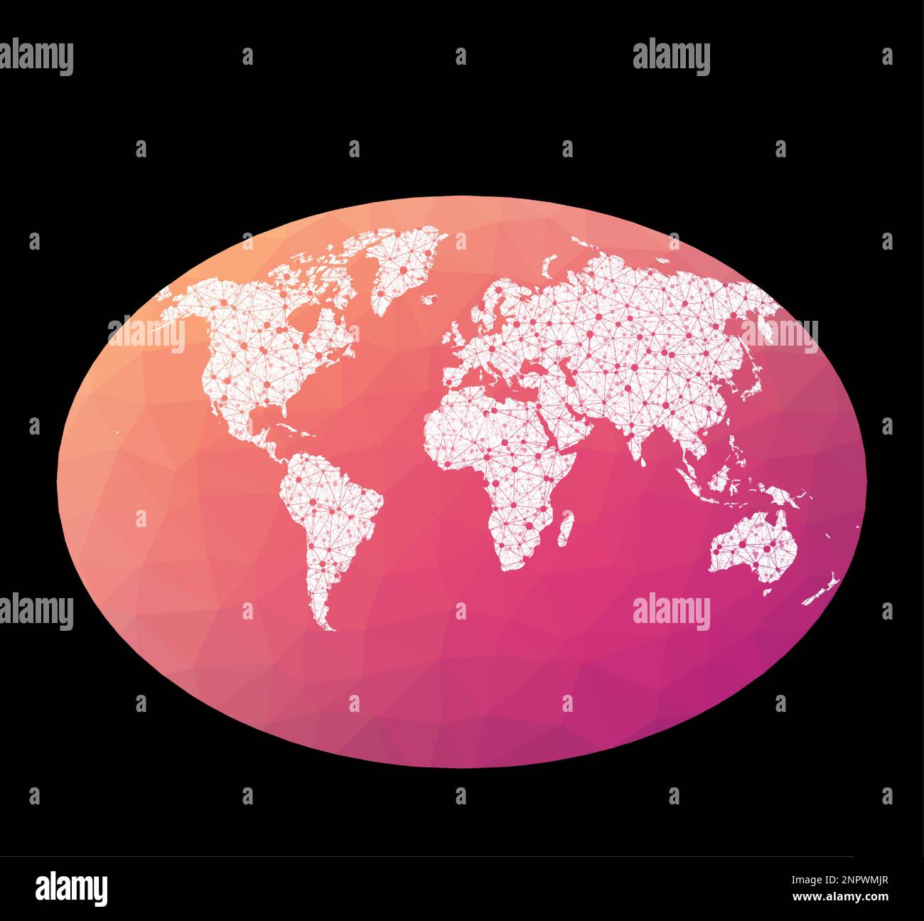 World network map. Fahey pseudocylindrical projection. Wired globe in ...