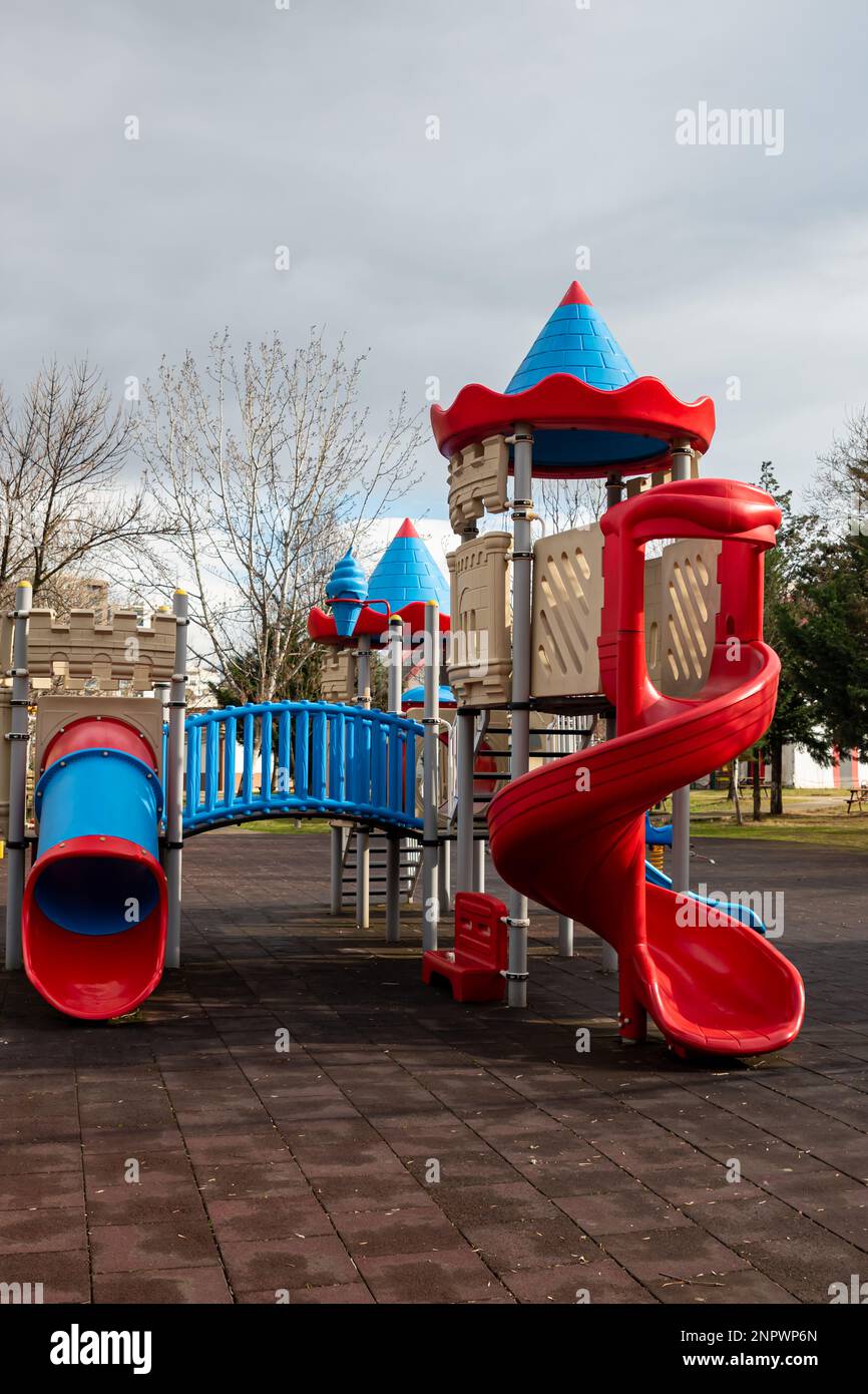 children's playground made of plastic material in the city , harmful ...
