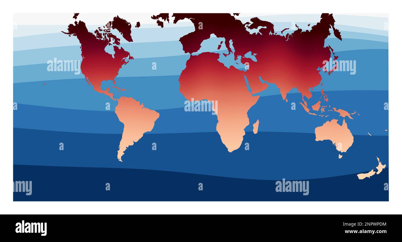 World Map Vector Guyou Hemisphere In A Square Projection World In Red Orange Gradient On Deep
