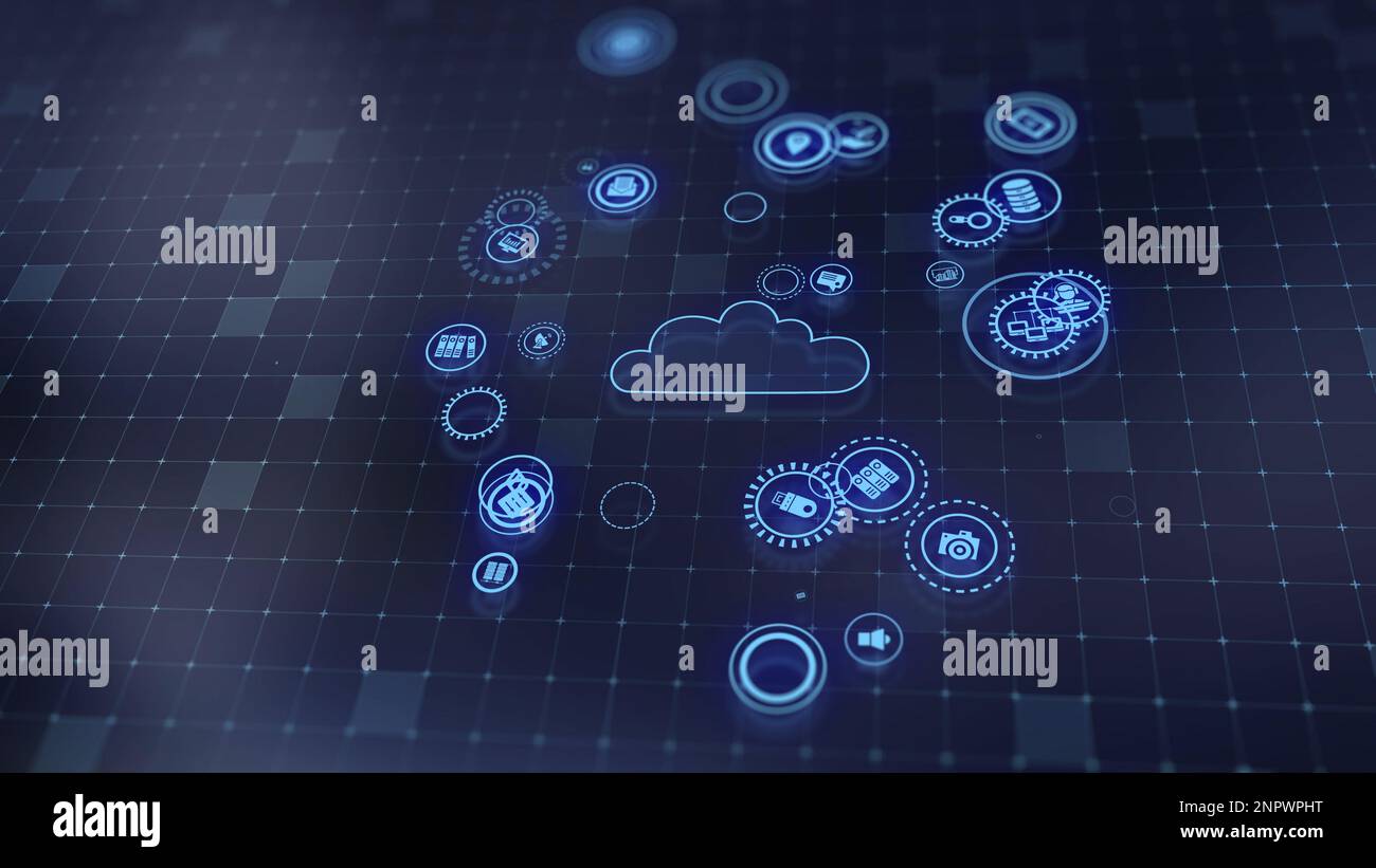 3D rendering the concept of cloud technologies and server data processing. Abstract service ...