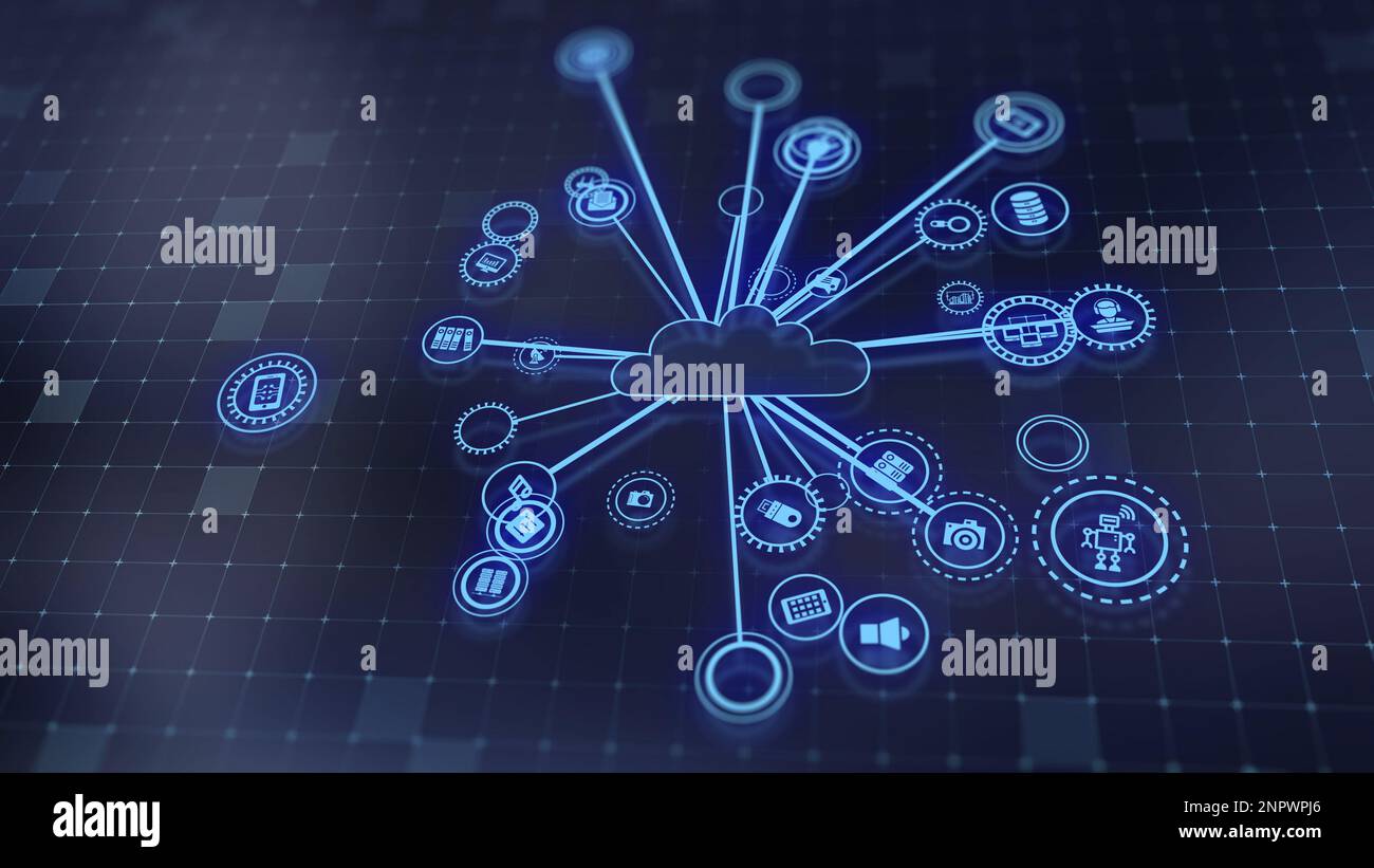 3D rendering the concept of cloud technologies and server data ...