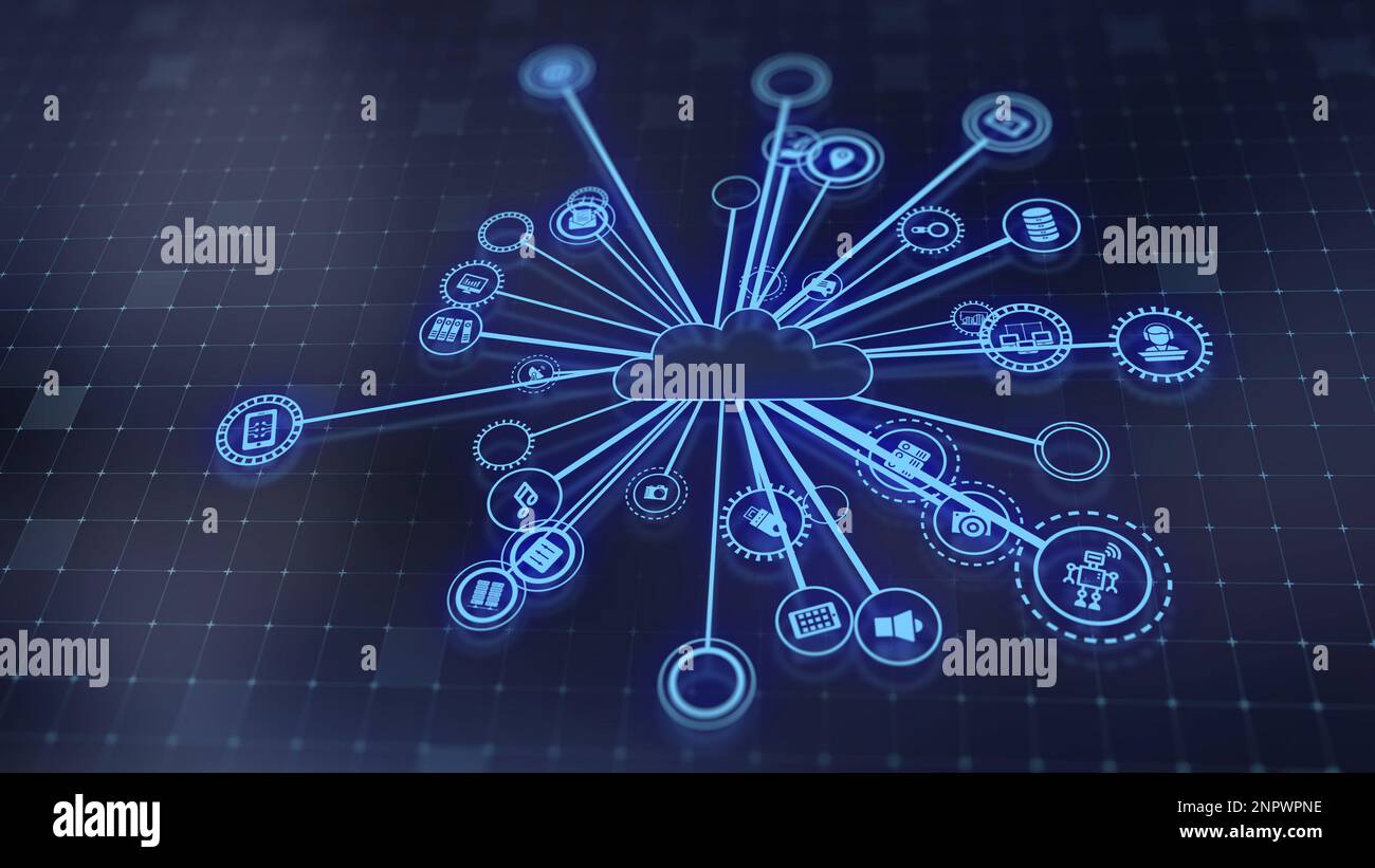 3D rendering the concept of cloud technologies and server data processing. Abstract service ...