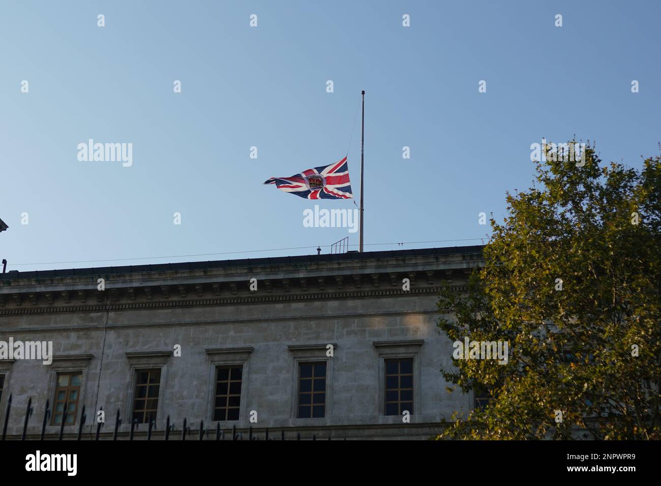 ISTANBUL, TURKIYE - SEPTEMBER 11, 2022: Flag fly at half mast on ...