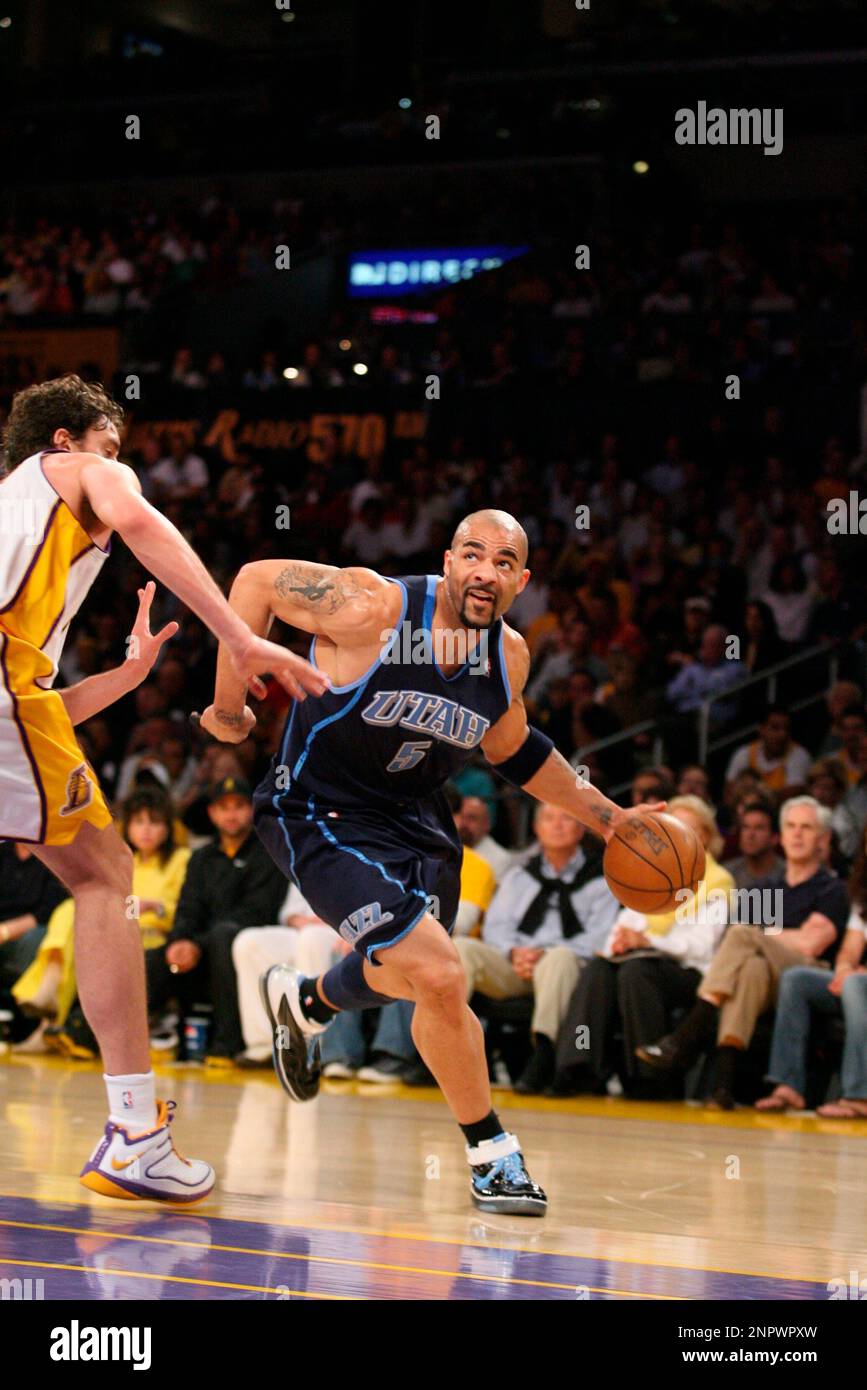 Utah Jazz forward Carlos Boozer (5) makes a move with the basketball ...