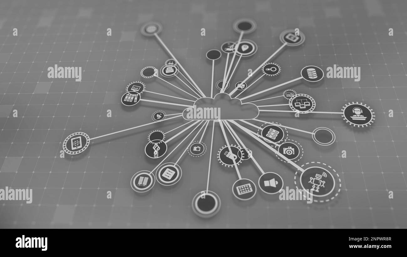 3D rendering the concept of cloud technologies and server data ...