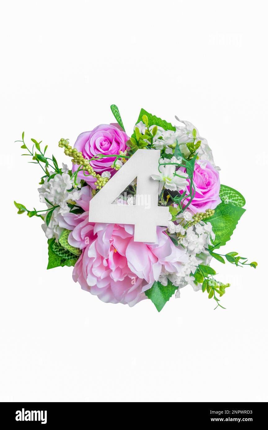 Number four shape with bunch of flowers isolated over white background ...