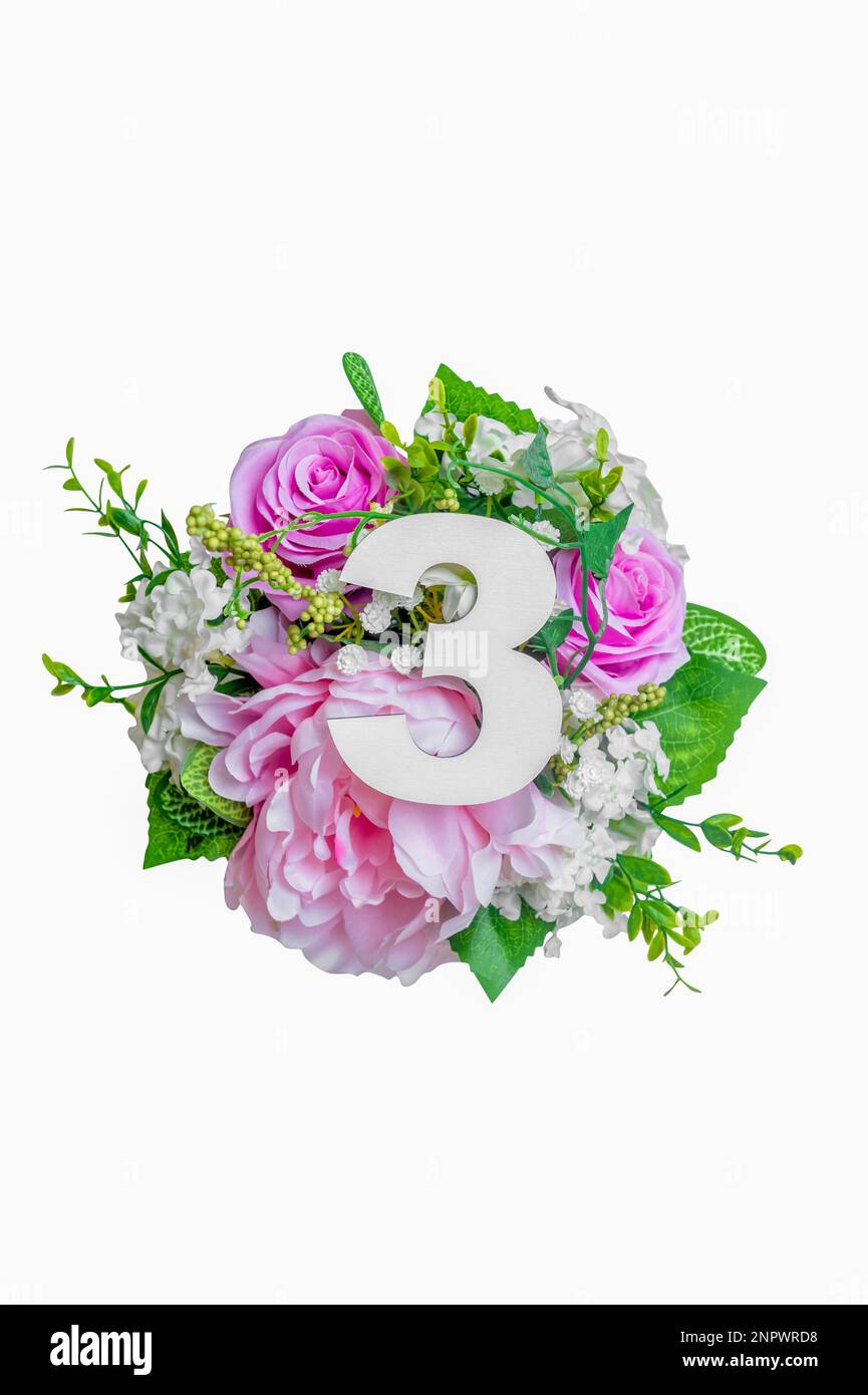 Number three shape with bunch of flowers isolated over white background ...