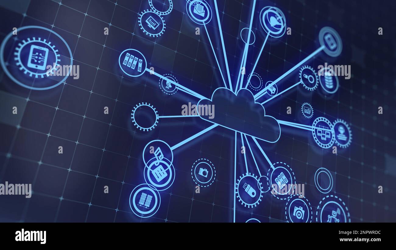 3D rendering the concept of cloud technologies and server data ...