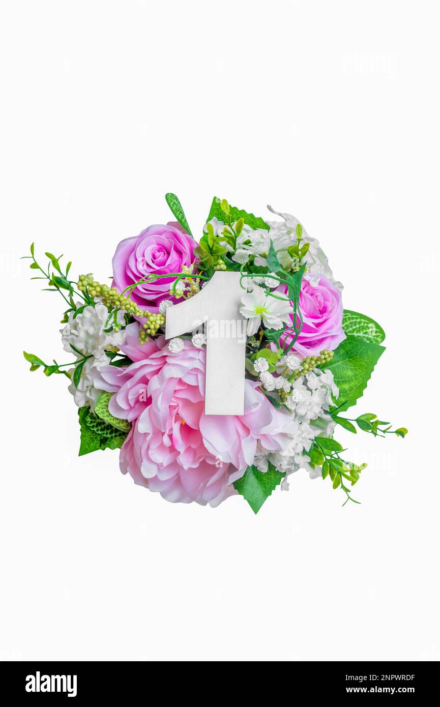 Number one shape with bunch of flowers isolated over white background ...