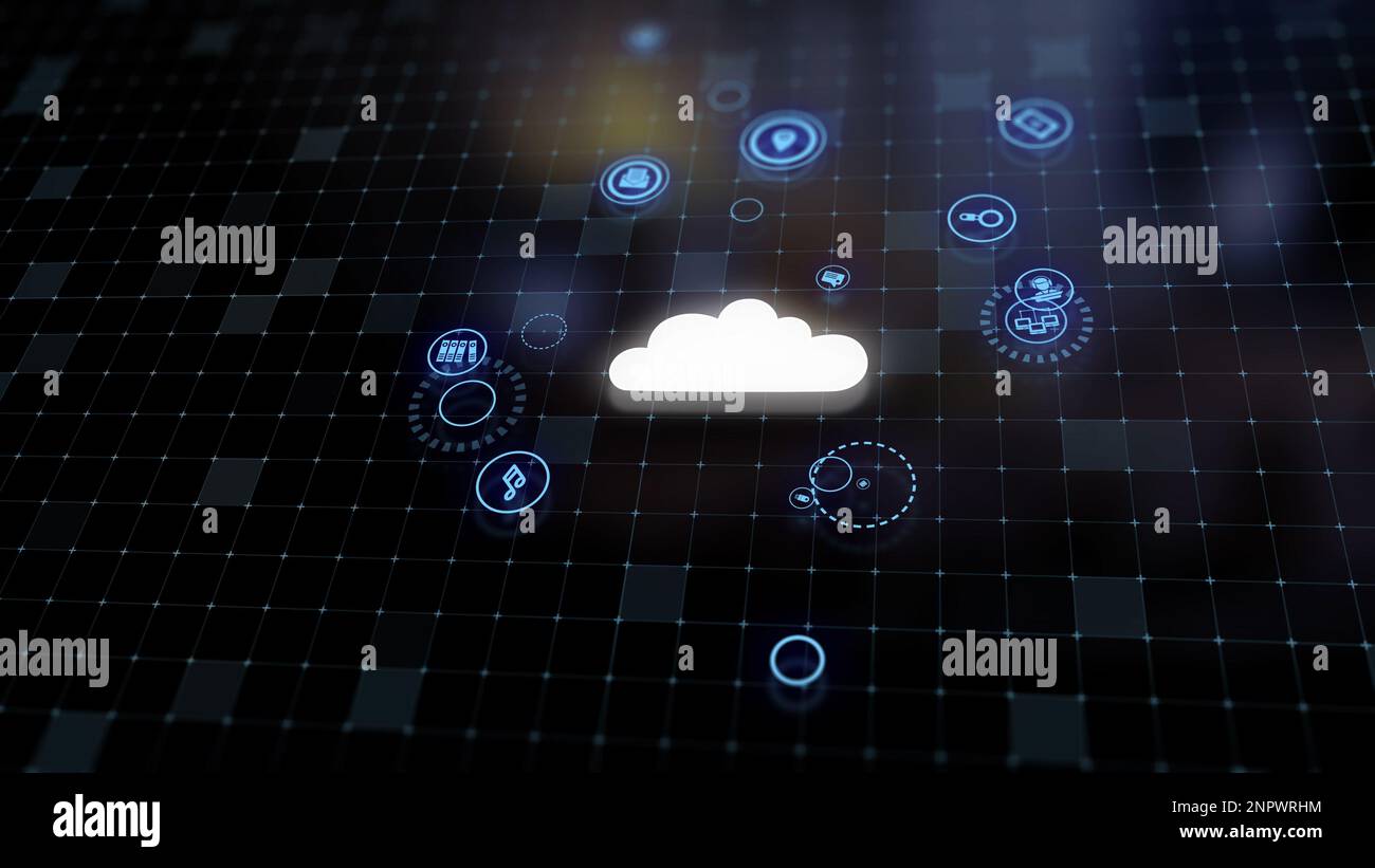 3D rendering the concept of cloud technologies and server data processing. Abstract service ...