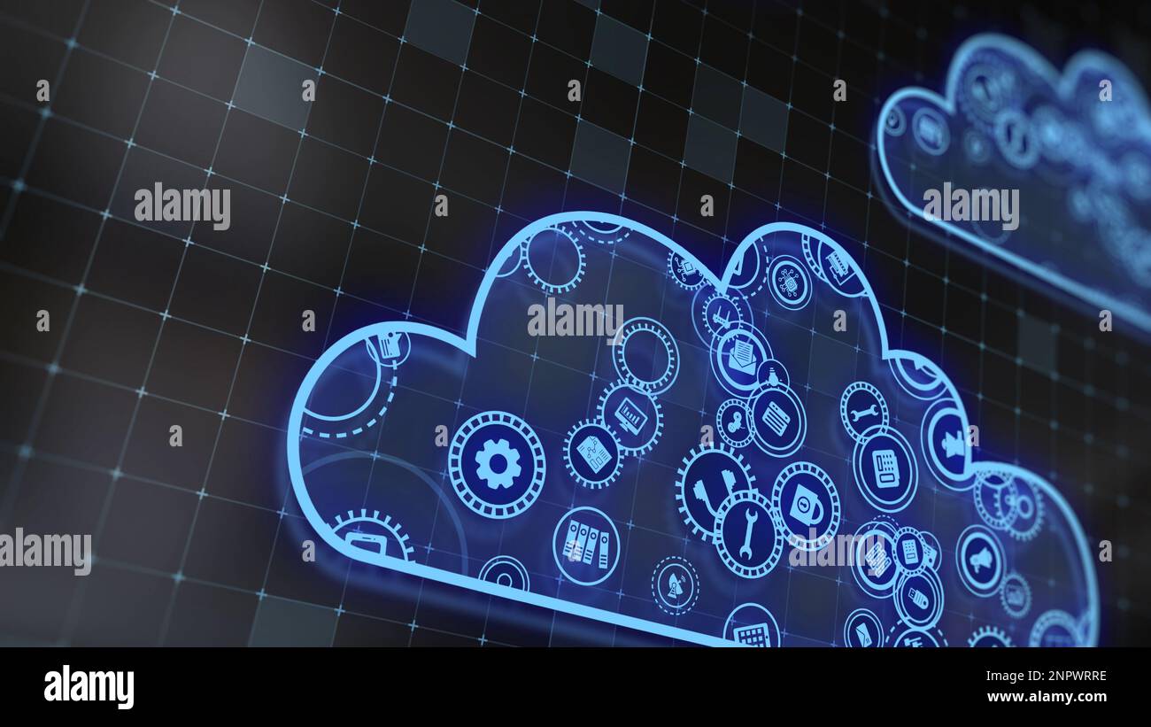 3D rendering the concept of cloud technologies and server data ...