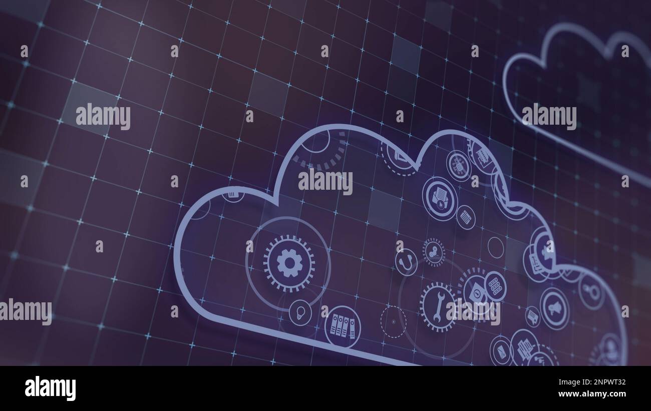3D rendering the concept of cloud technologies and server data ...