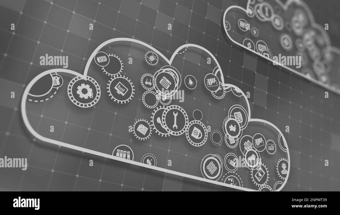 3D rendering the concept of cloud technologies and server data processing. Abstract service ...