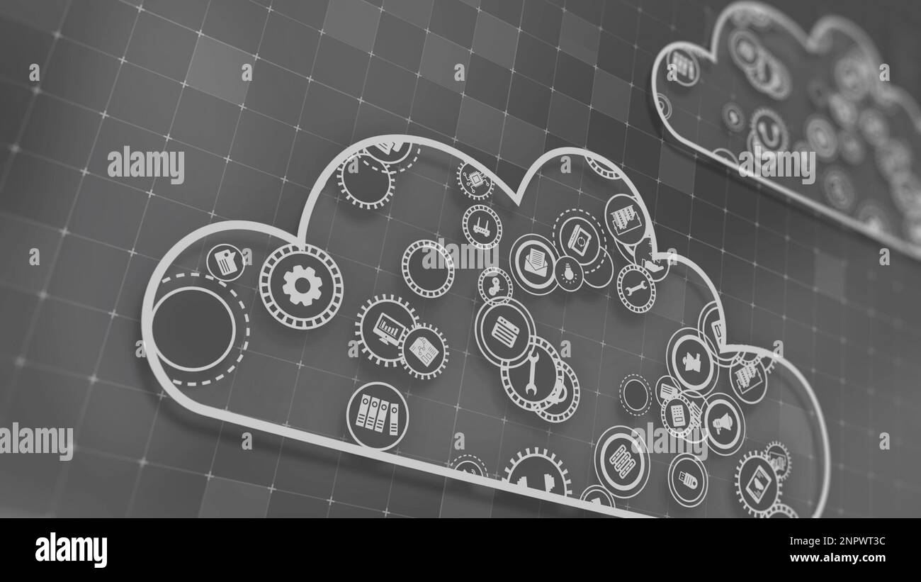 3D rendering the concept of cloud technologies and server data processing. Abstract service ...