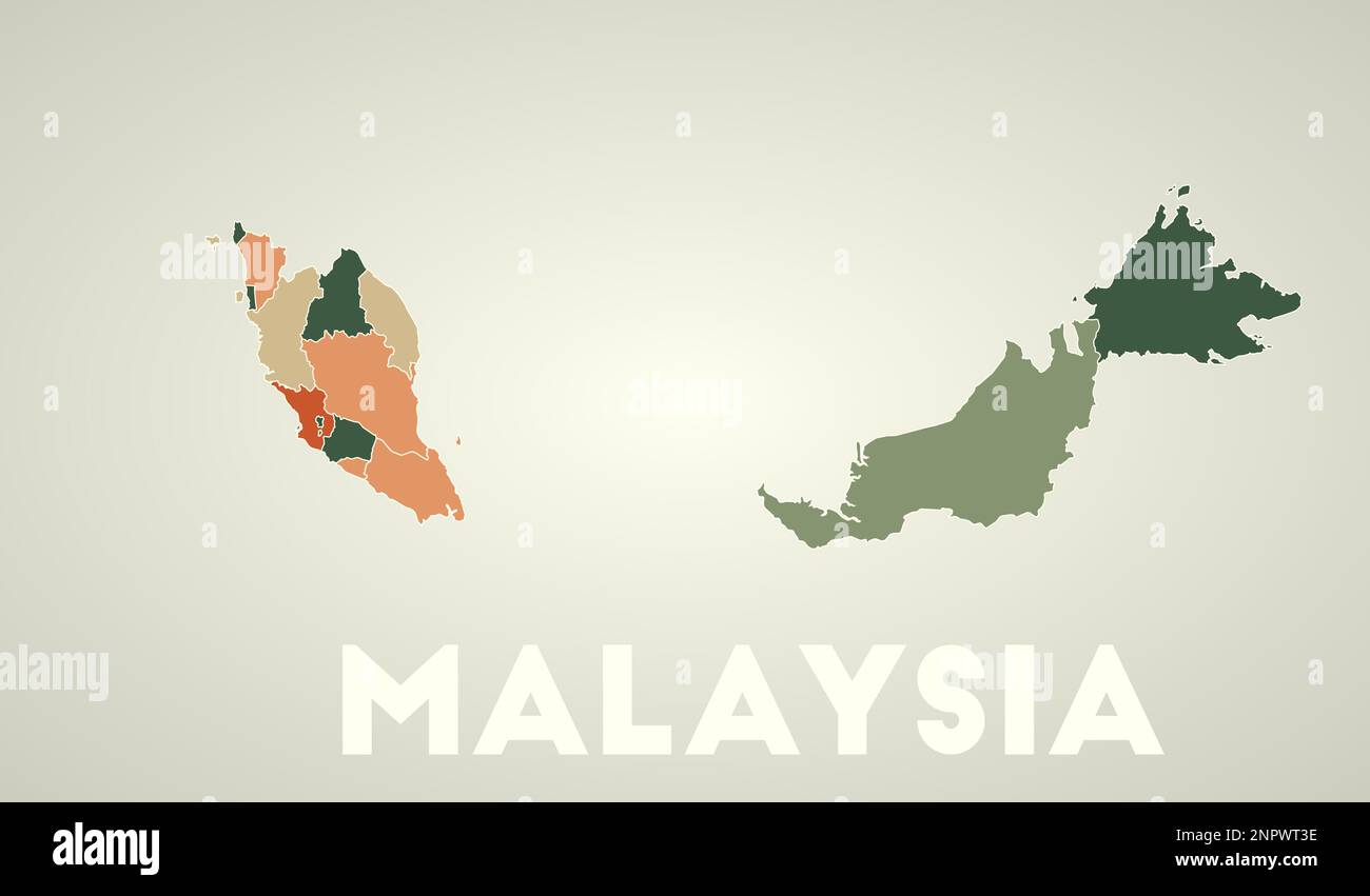 Malaysia poster in retro style. Map of the country with regions in ...