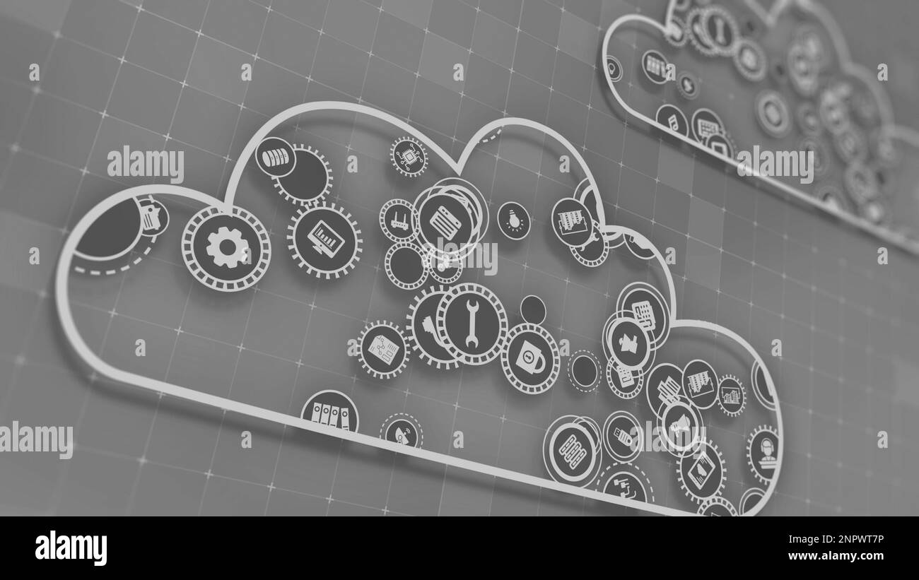 3D rendering the concept of cloud technologies and server data processing. Abstract service ...