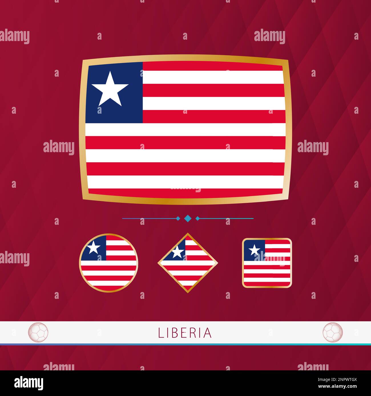 Set of Liberia flags with gold frame for use at sporting events on a ...