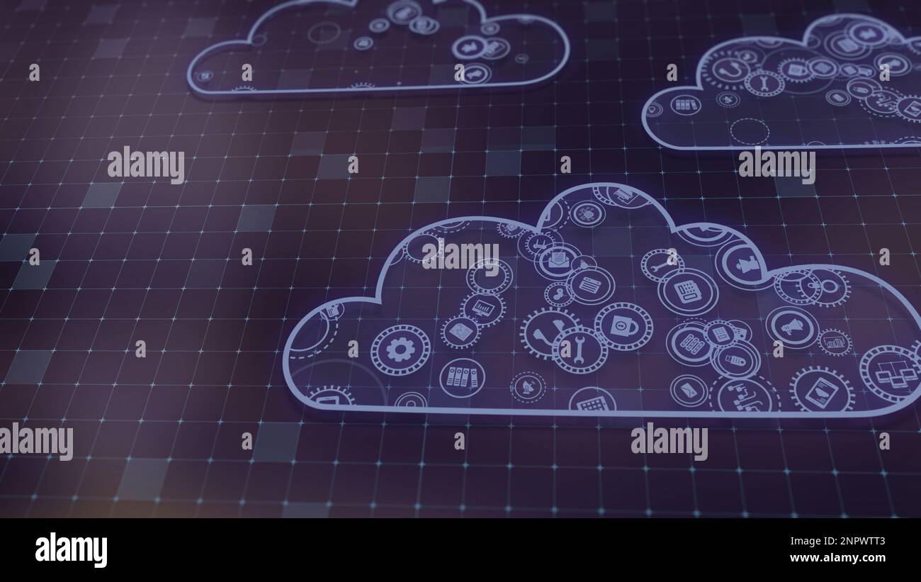 3D rendering the concept of cloud technologies and server data processing. Abstract service ...