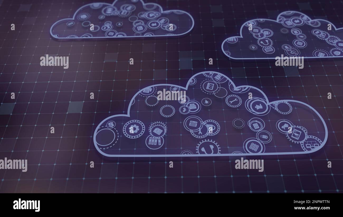 3D rendering the concept of cloud technologies and server data processing. Abstract service ...