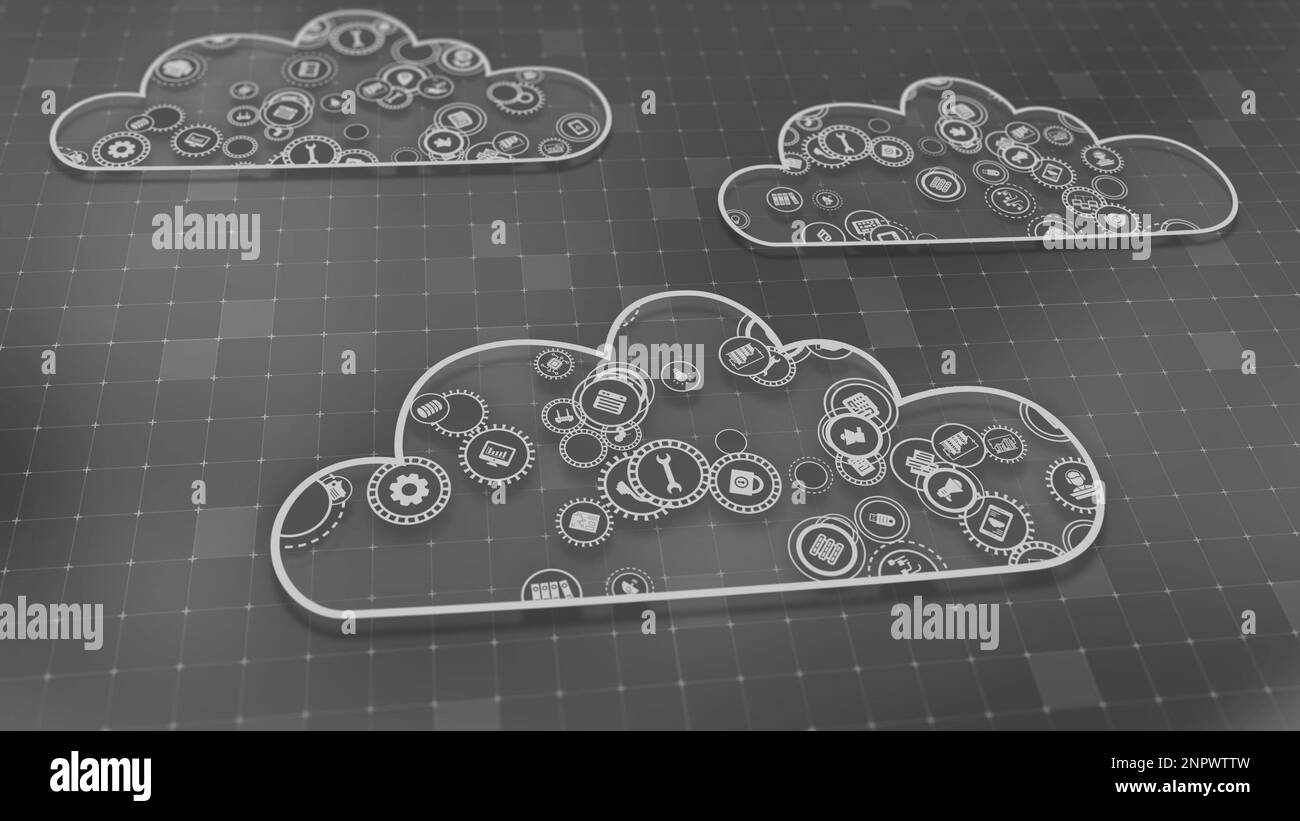 3D rendering the concept of cloud technologies and server data ...