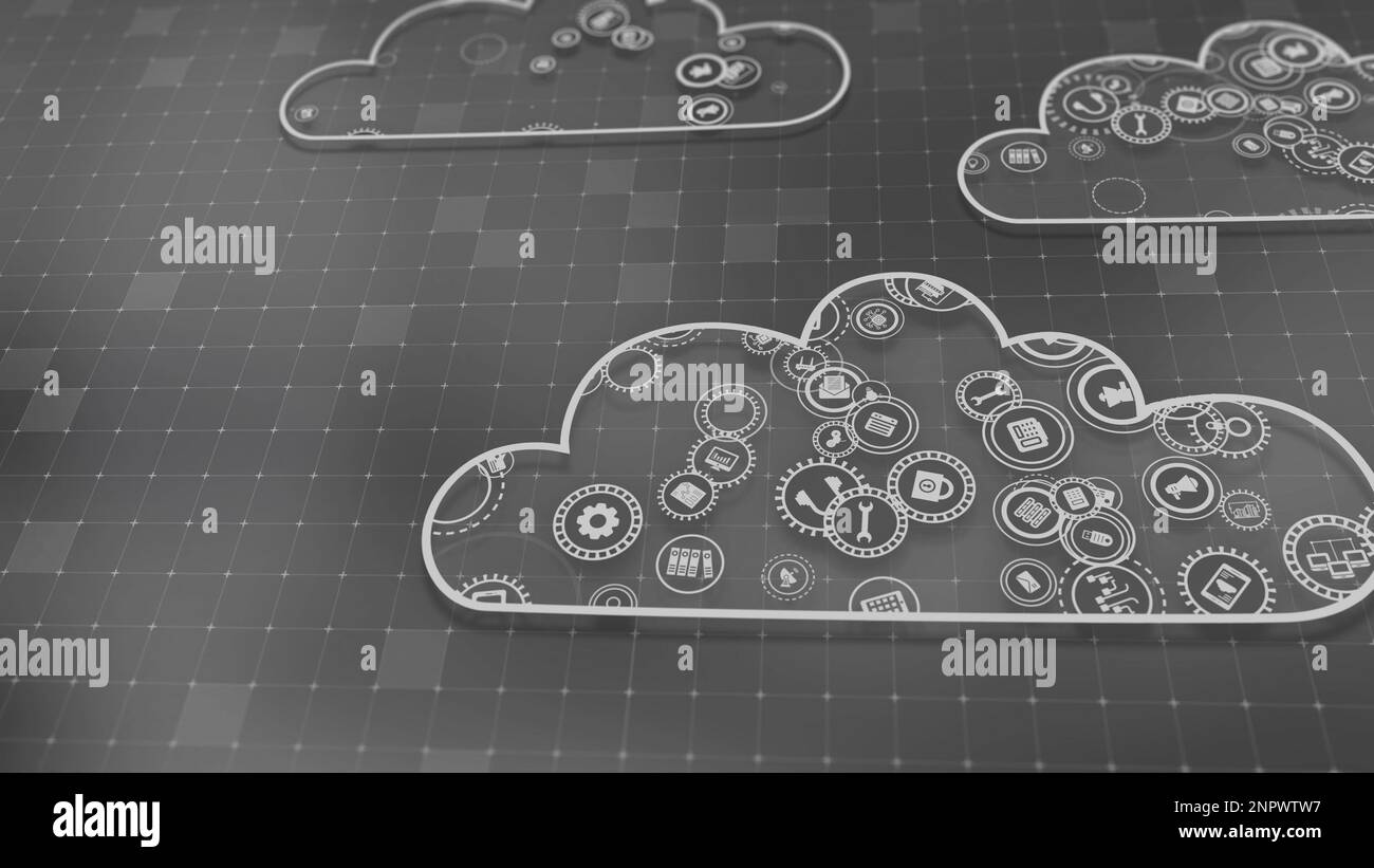 3D rendering the concept of cloud technologies and server data ...