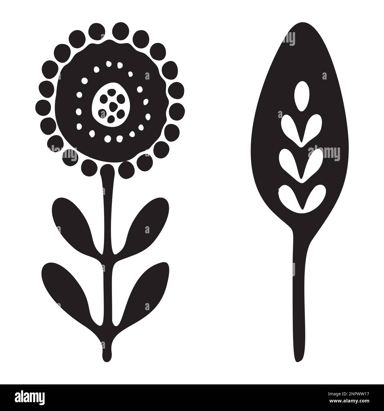 Folkart flower vector illustration set . Botanical kids scandi garden ...