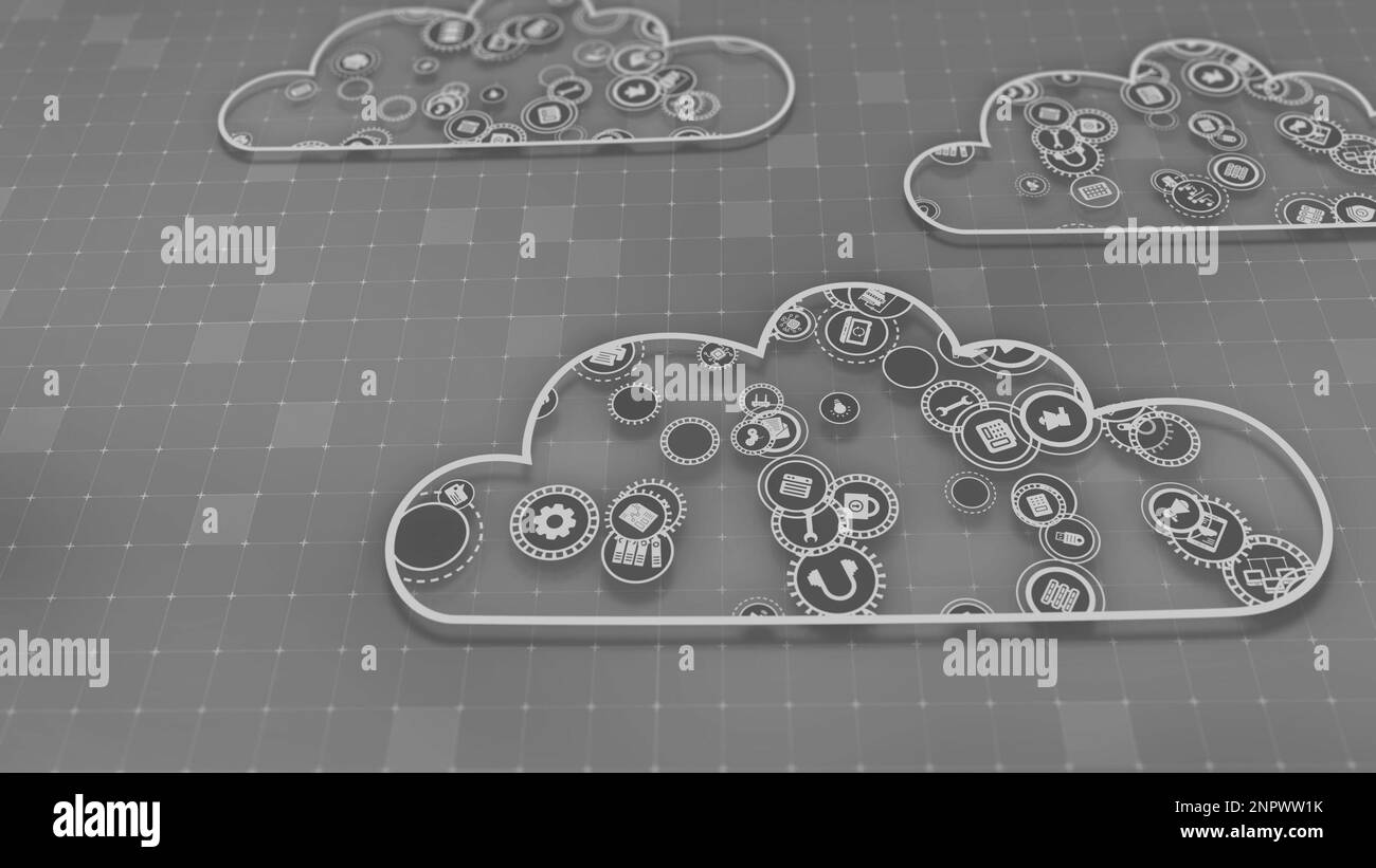 3D rendering the concept of cloud technologies and server data processing. Abstract service ...