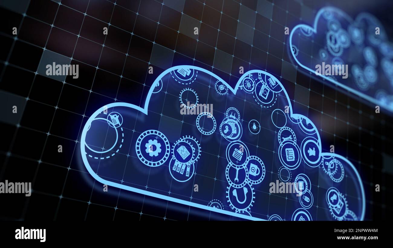 3D rendering the concept of cloud technologies and server data processing. Abstract service ...