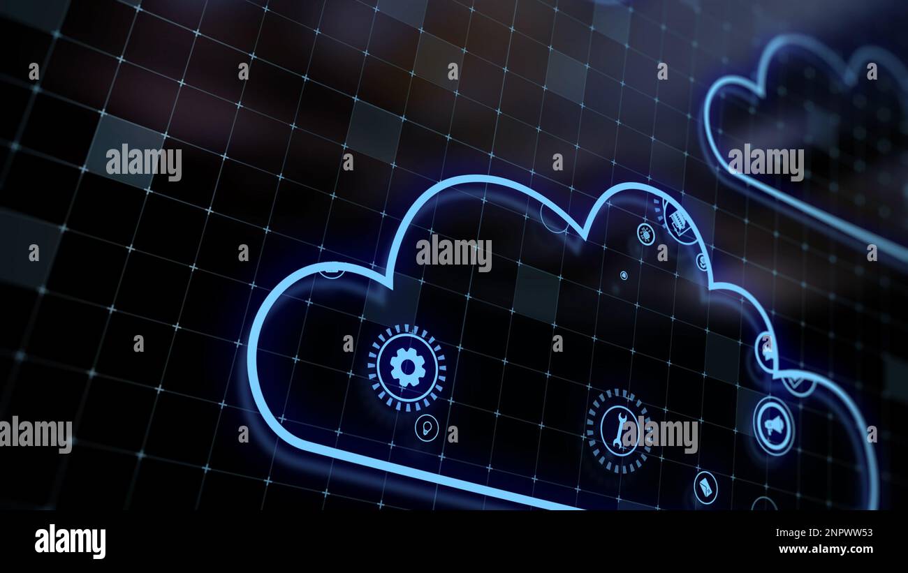 3D rendering the concept of cloud technologies and server data ...