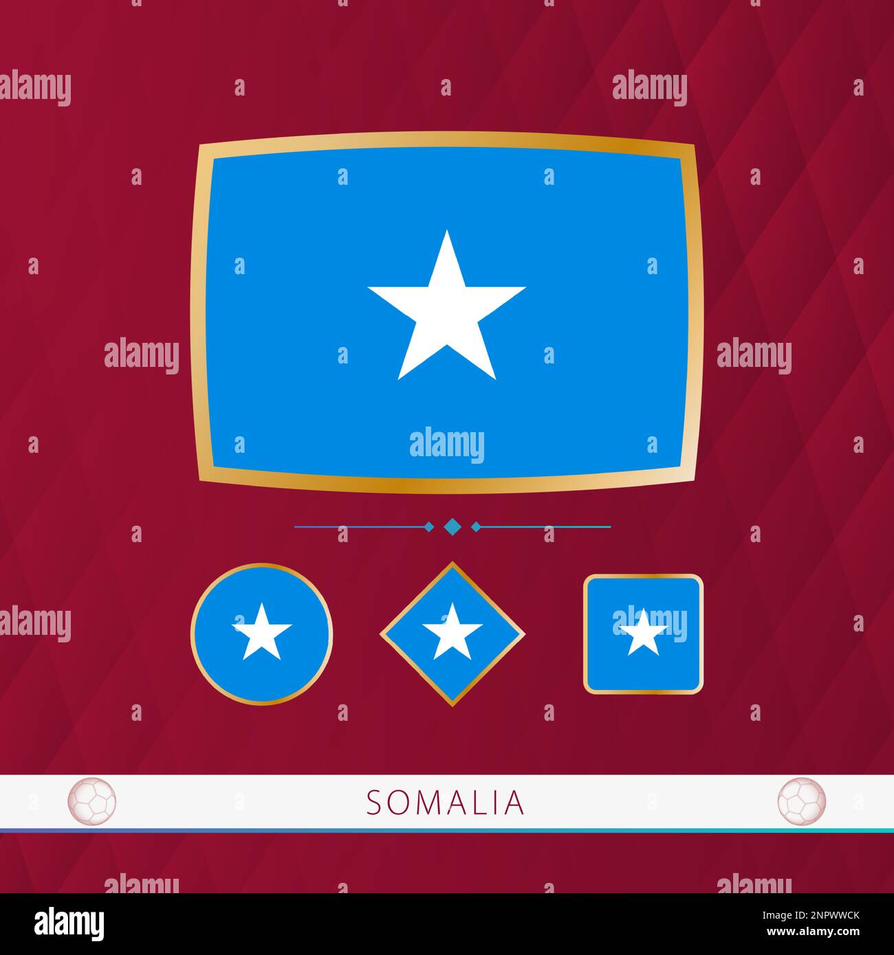 Set of Somalia flags with gold frame for use at sporting events on a ...