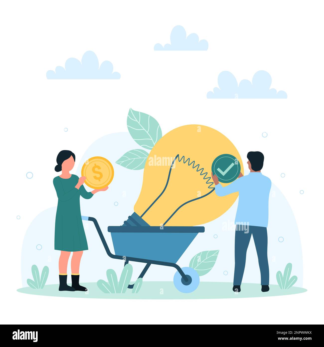 Creative business idea analysis vector illustration. Cartoon tiny ...