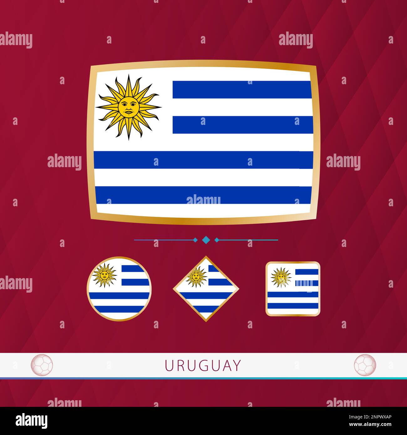 Set of Uruguay flags with gold frame for use at sporting events on a ...