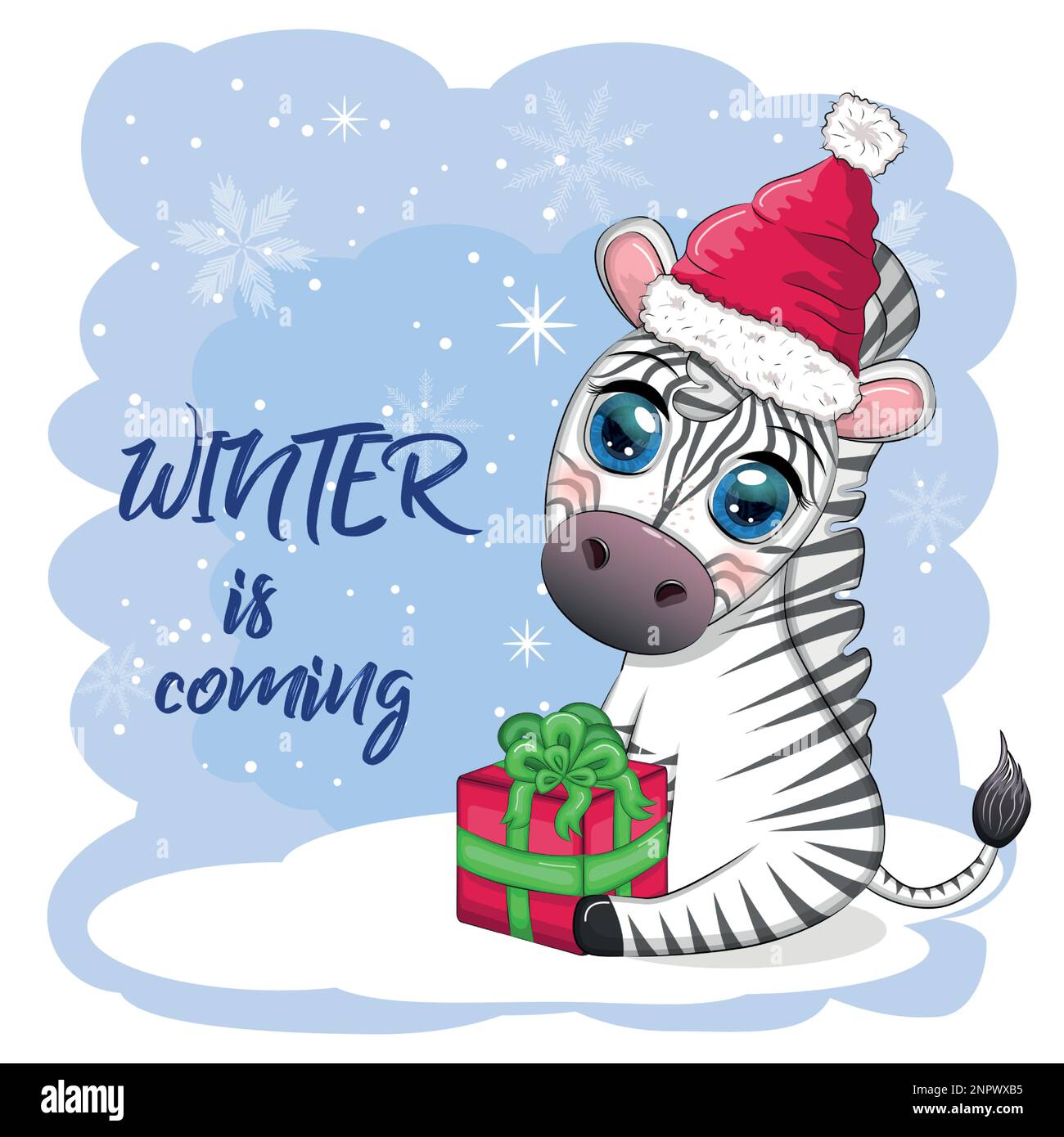 Greeting card with cute zebra in santa hat with christmas ball, candy ...