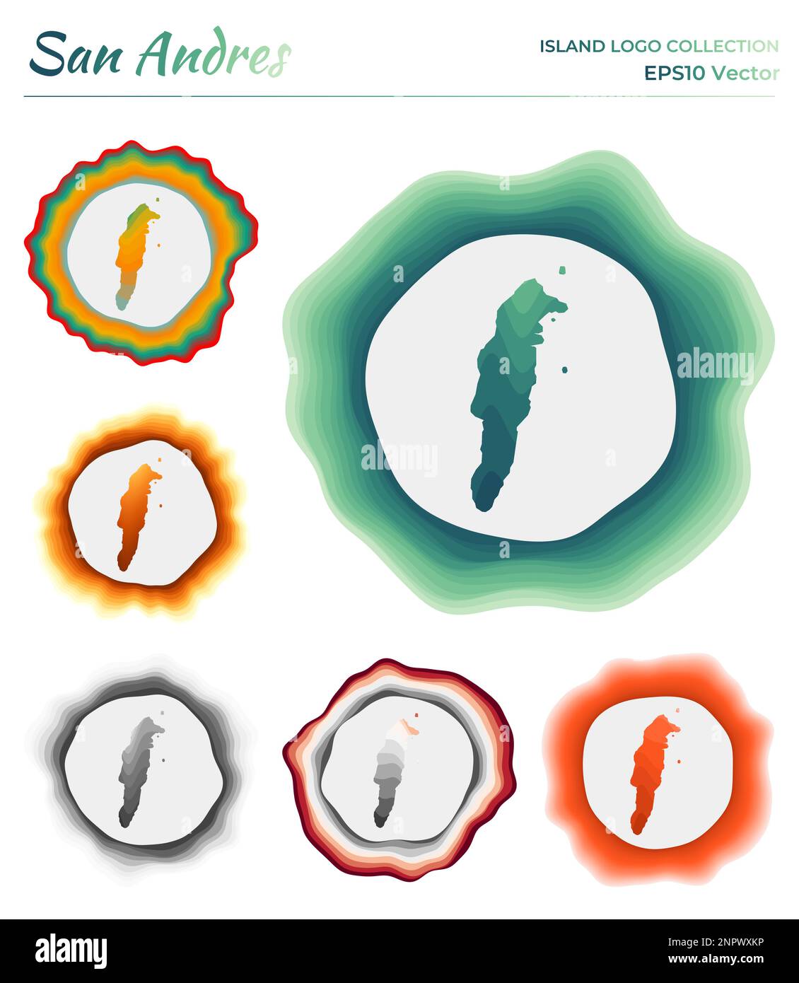 San Andres logo collection. Colorful badge of the island. Layers around ...
