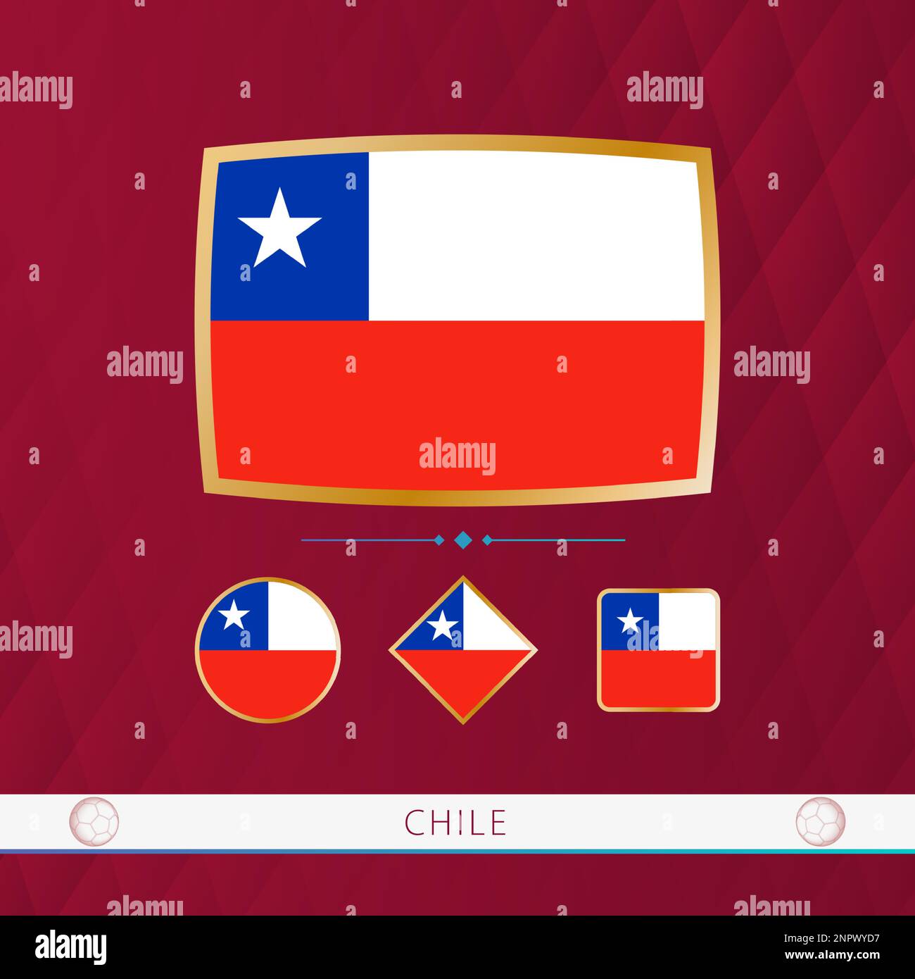 Set of Chile flags with gold frame for use at sporting events on a ...