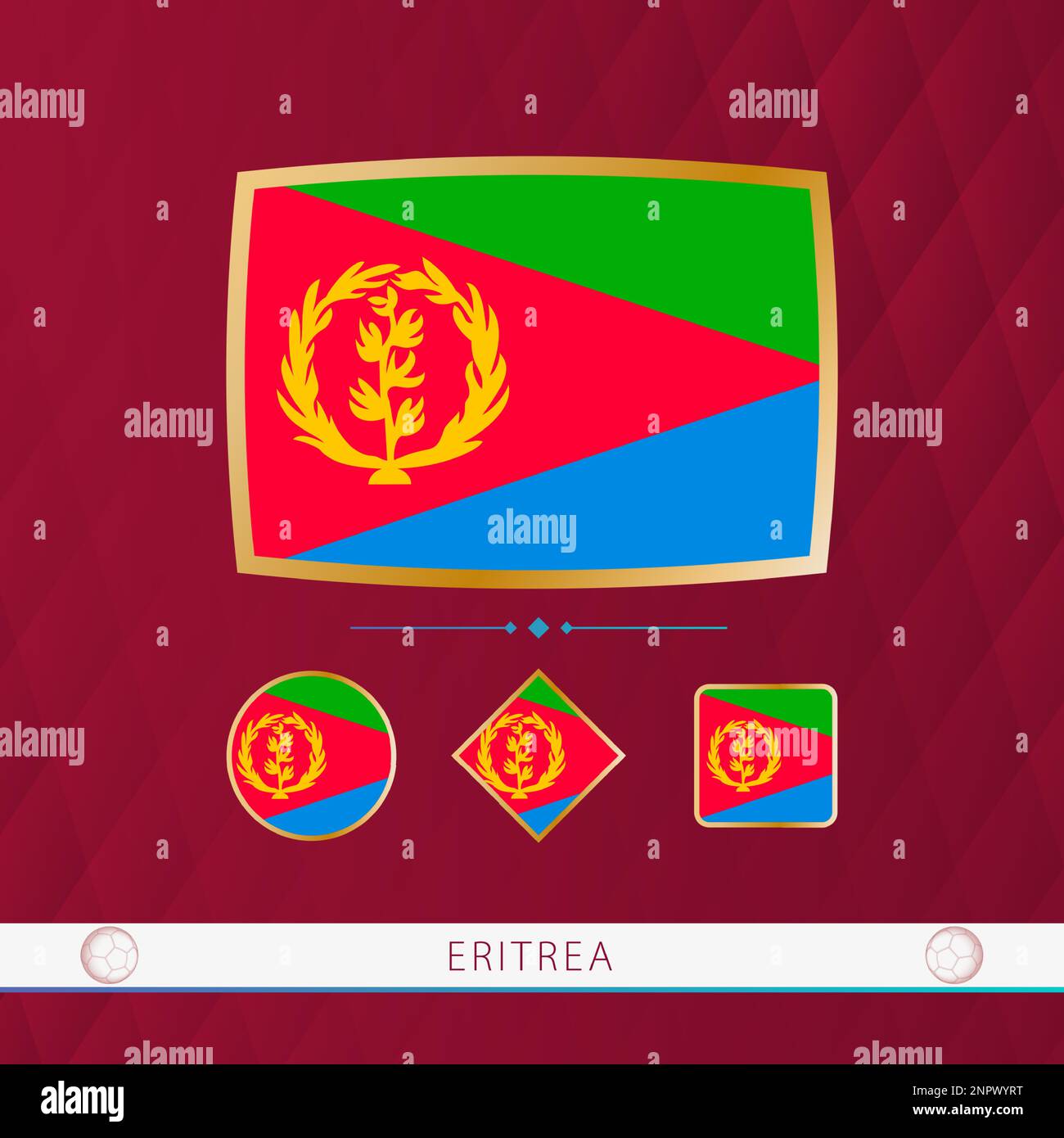 Set of Eritrea flags with gold frame for use at sporting events on a ...