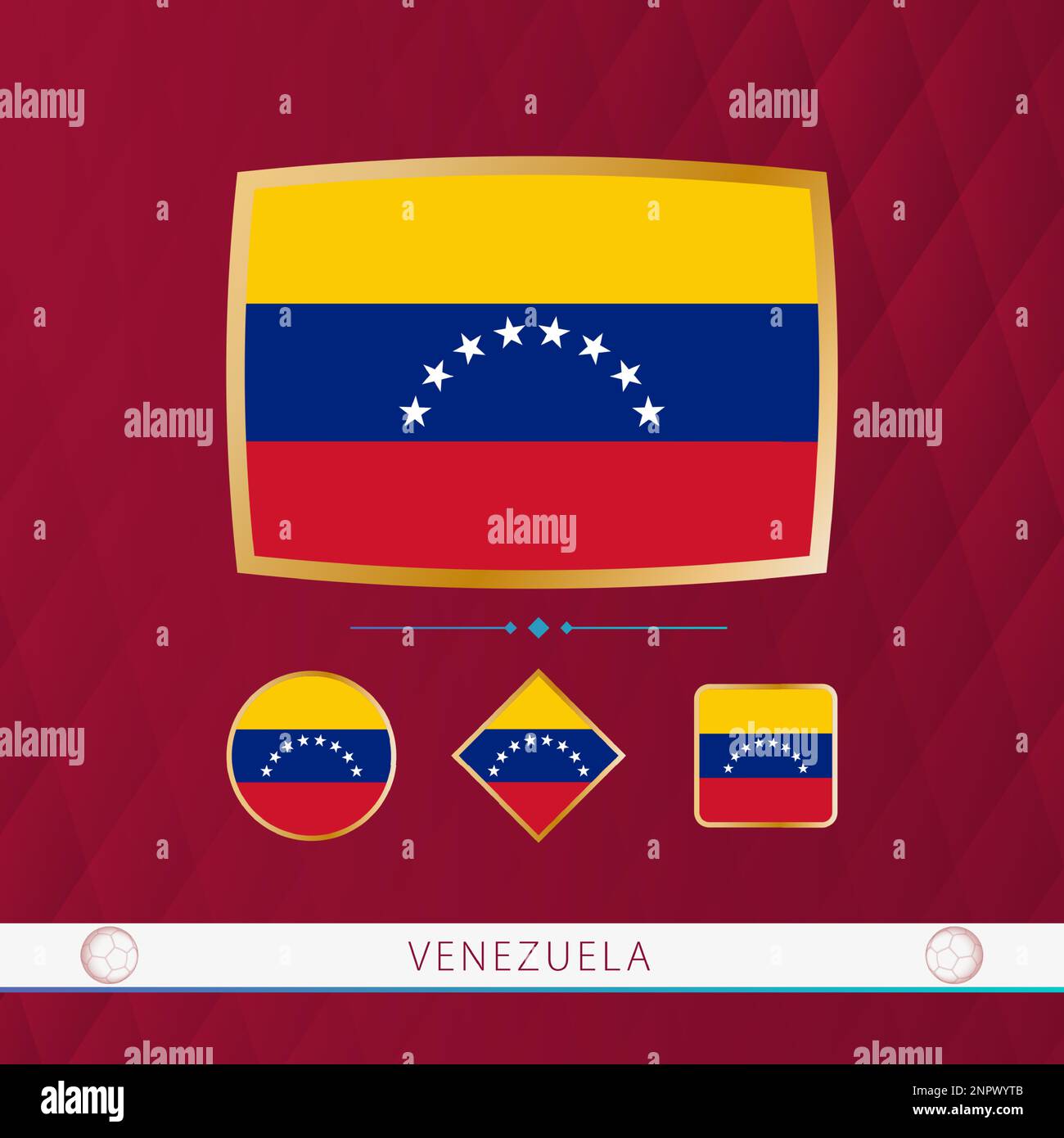 Set of Venezuela flags with gold frame for use at sporting events on a ...