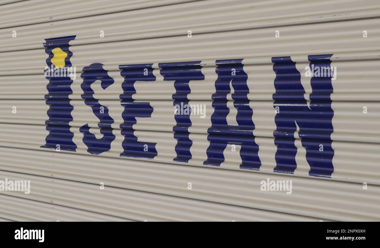 The logo of a Japanese department store Isetan is seen in Shinjuku Ward ...