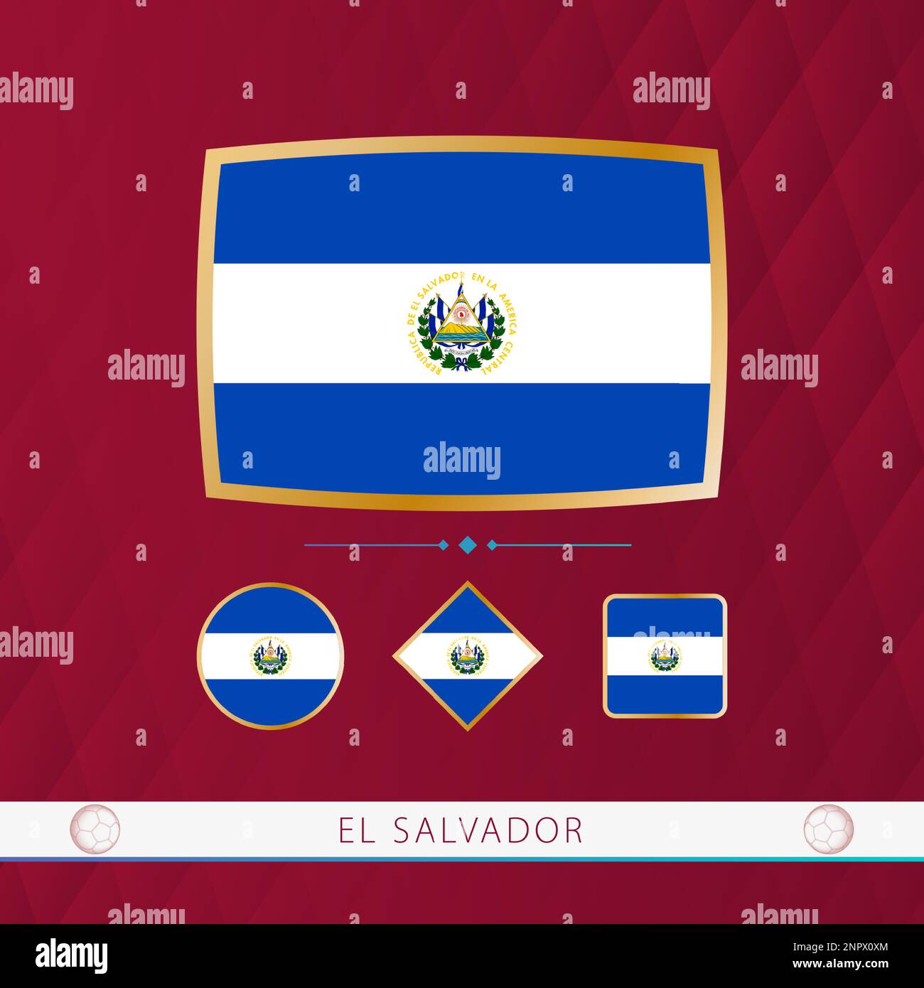Set of El Salvador flags with gold frame for use at sporting events on ...
