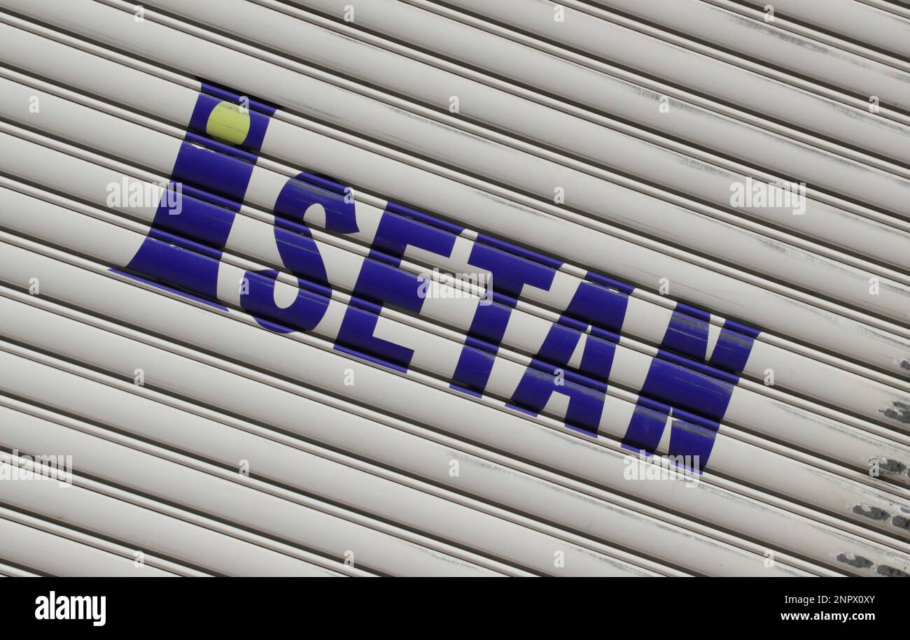 The logo of a Japanese department store Isetan is seen in Shinjuku Ward ...