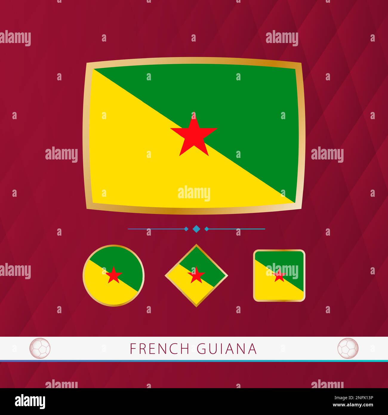 Set of French Guiana flags with gold frame for use at sporting events ...