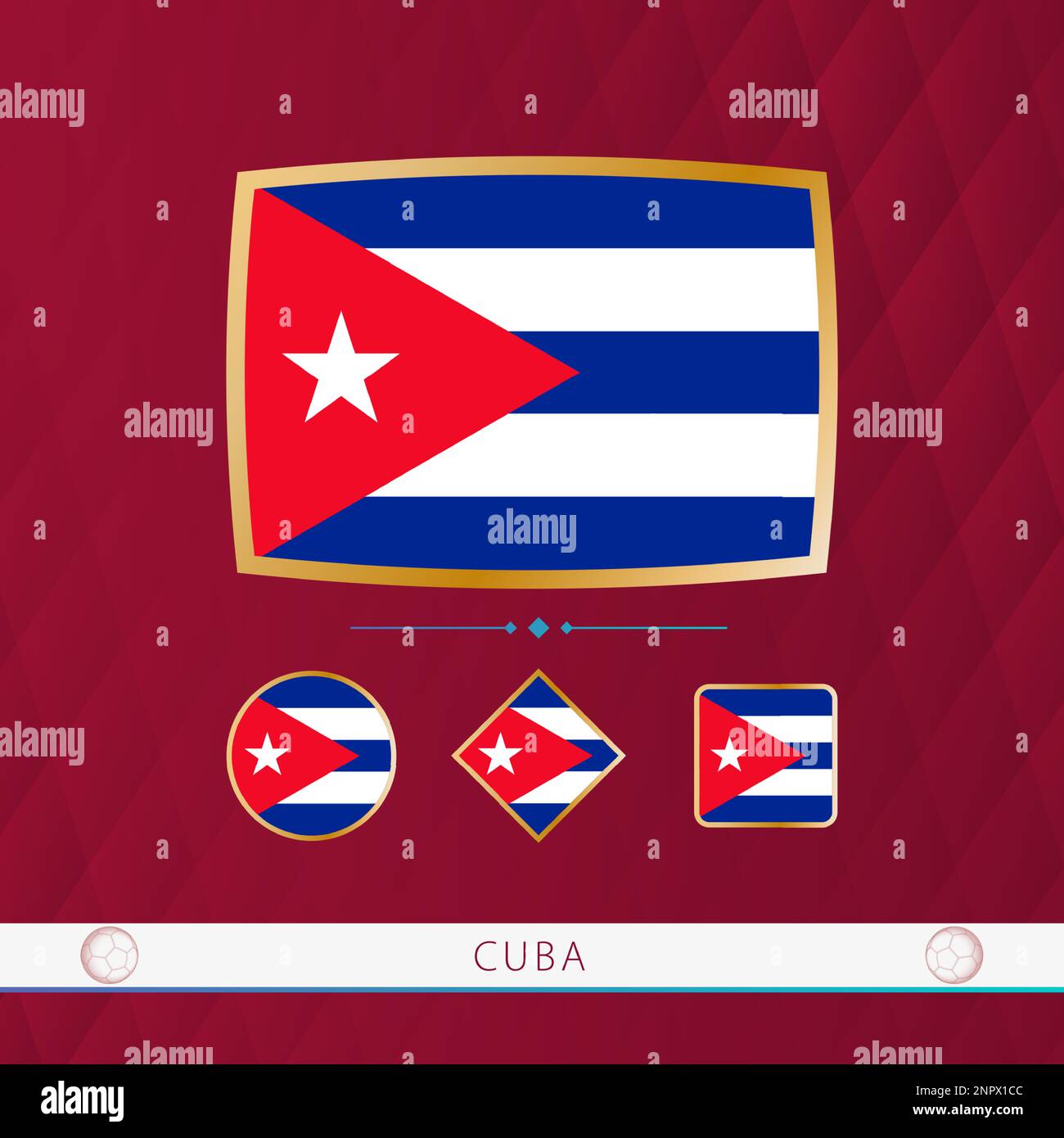 Set of Cuba flags with gold frame for use at sporting events on a ...
