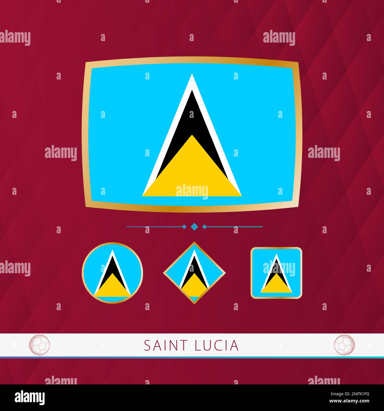 Set of Saint Lucia flags with gold frame for use at sporting events on ...