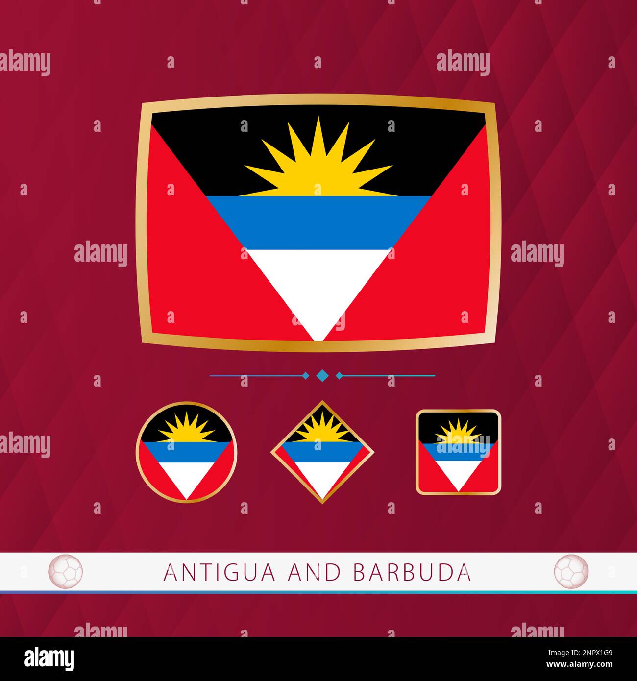 Set of Antigua and Barbuda flags with gold frame for use at sporting ...