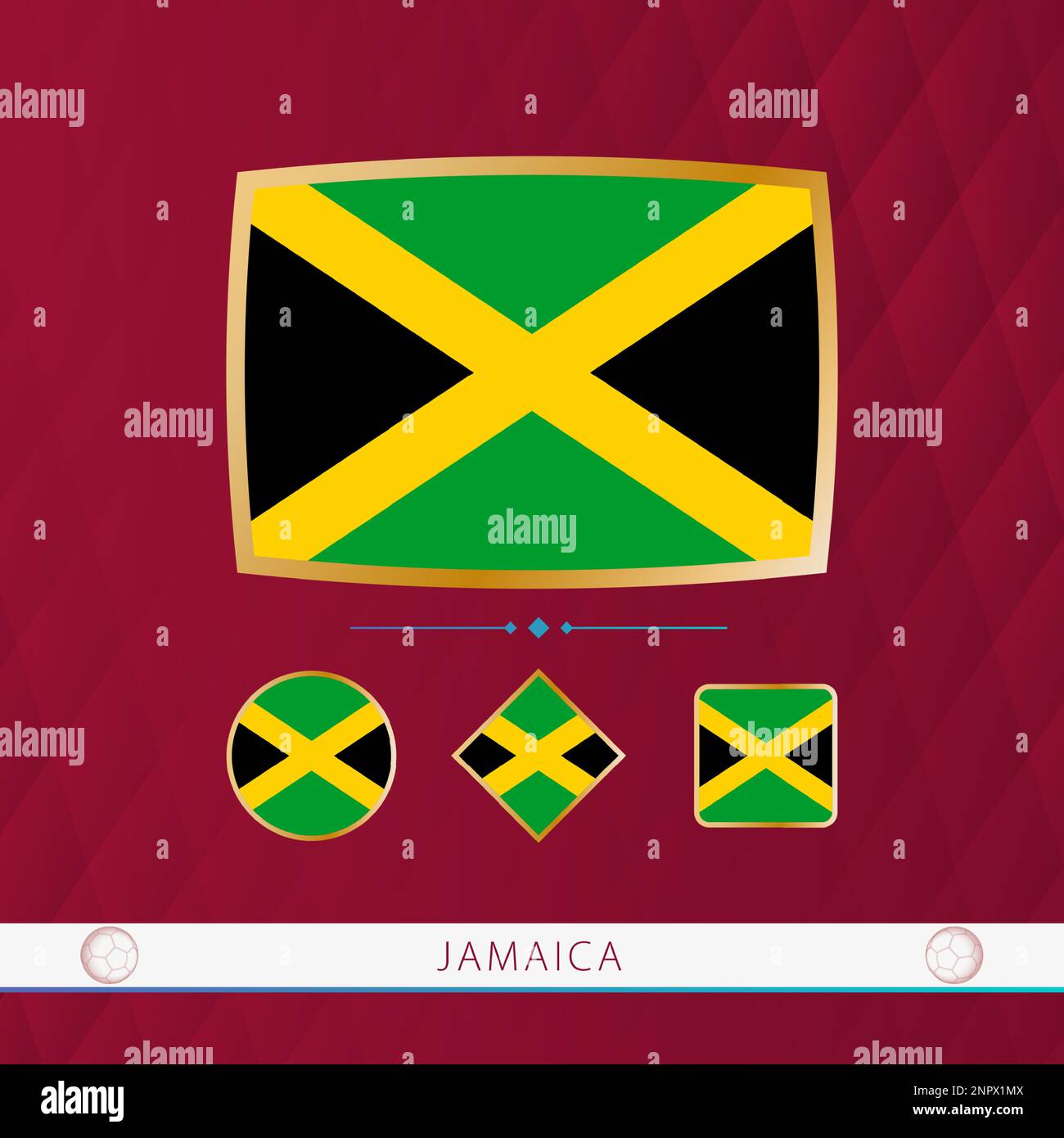 Set of Jamaica flags with gold frame for use at sporting events on a ...