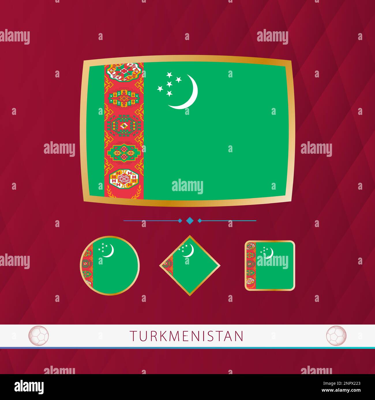 Set of Turkmenistan flags with gold frame for use at sporting events on ...