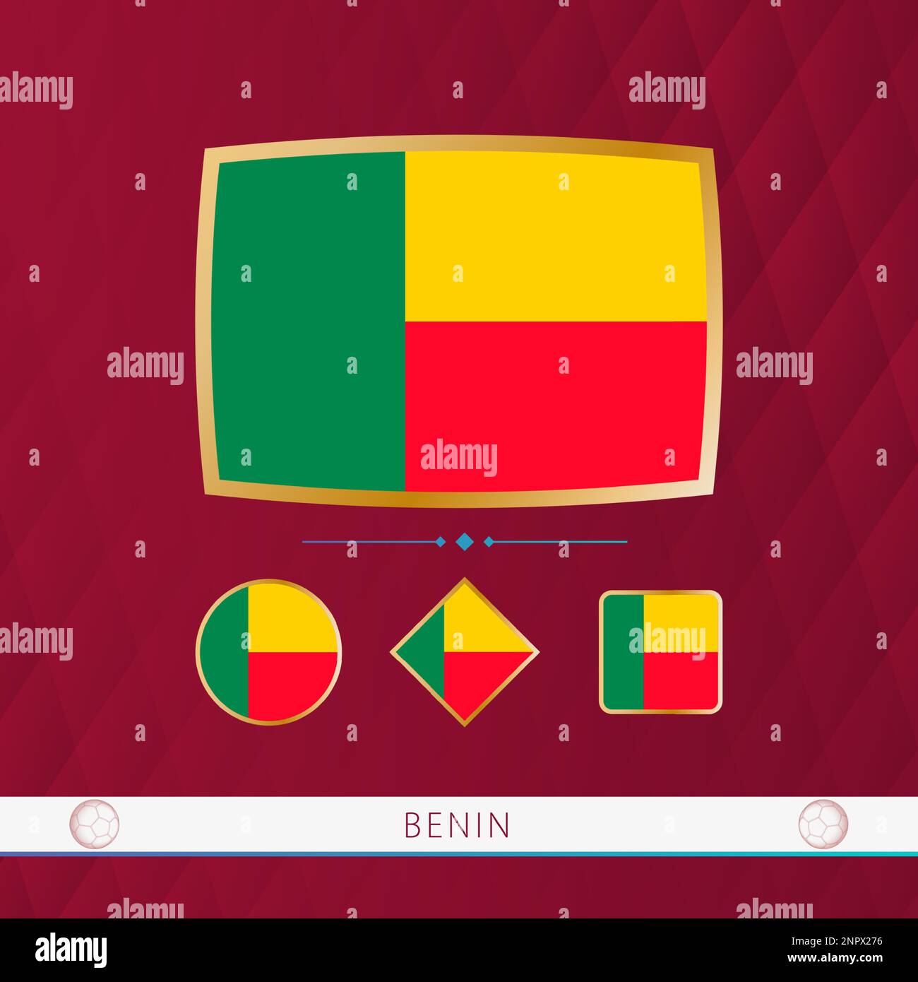 Set of Benin flags with gold frame for use at sporting events on a ...