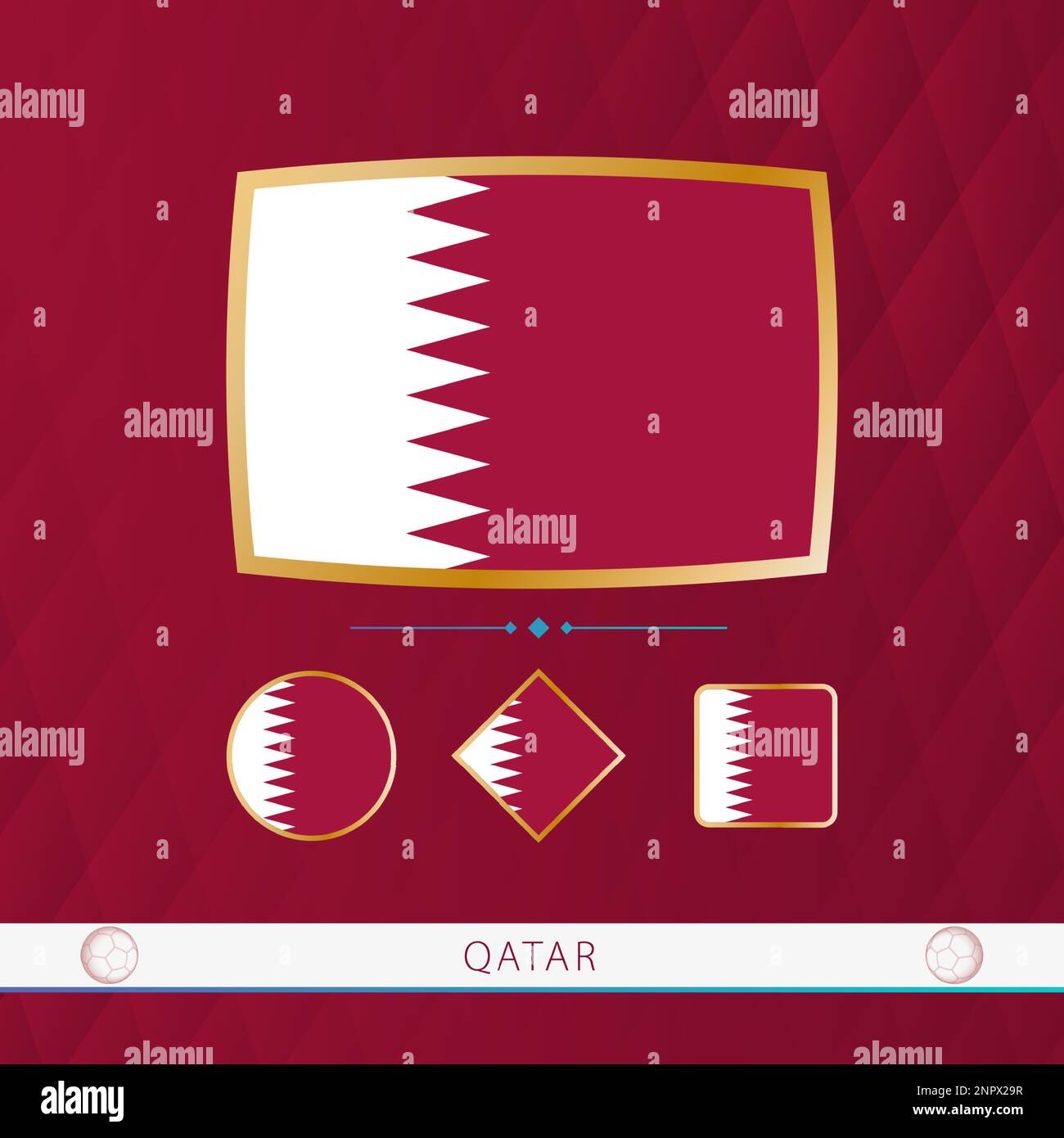 Set of Qatar flags with gold frame for use at sporting events on a ...